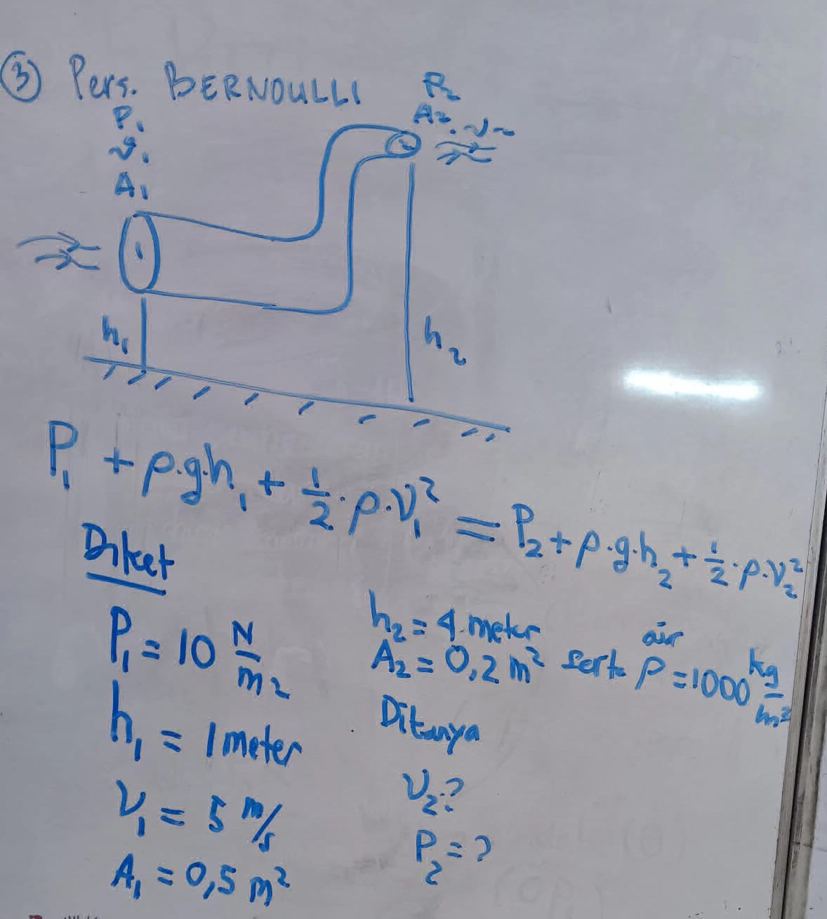 Pers. BERNOULLI $P_1 + g h_1 + {1}{2} | StudyX