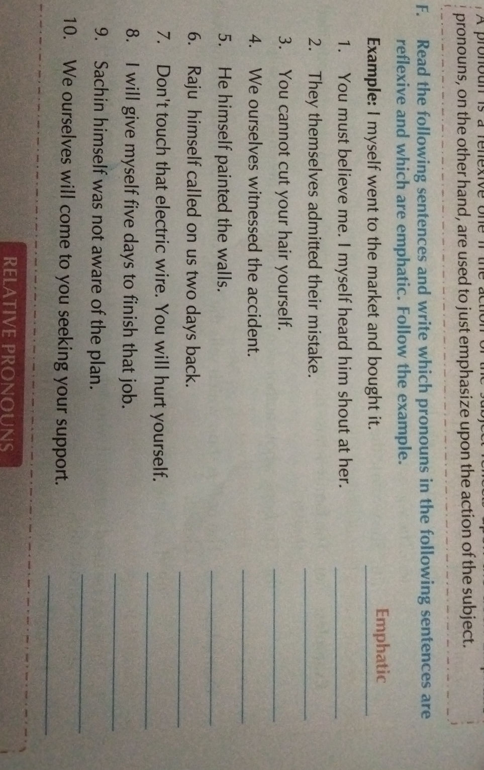 F. Read the following sentences and write | StudyX