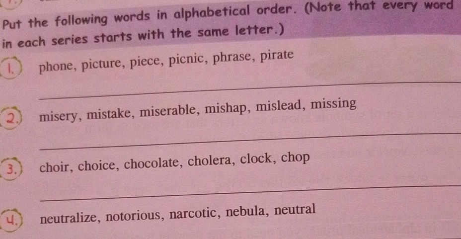 Put the following words in alphabetical | StudyX