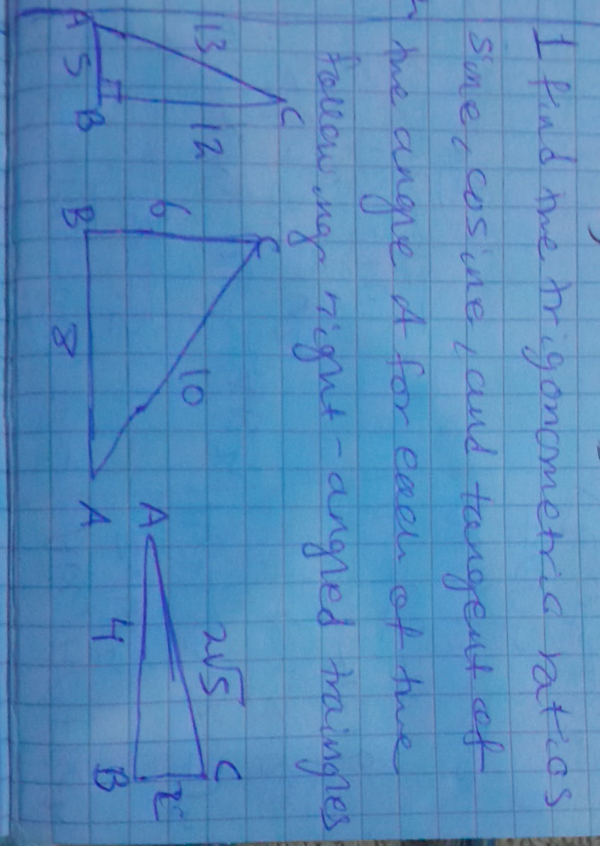 I find the trigonometric ratios sine, | StudyX