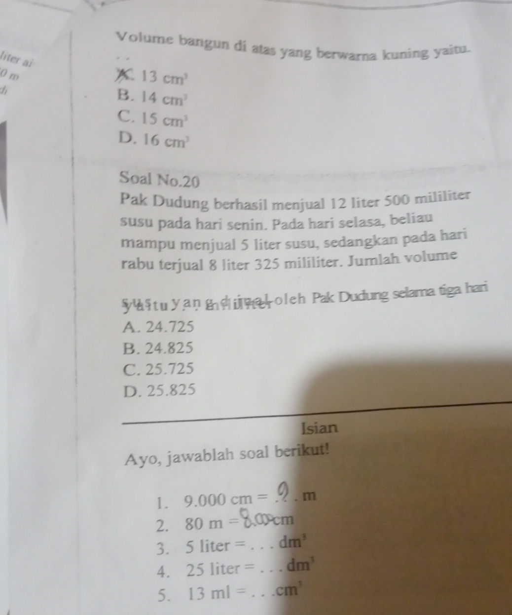 Volume bangun di atas yang berwarna kuning | StudyX