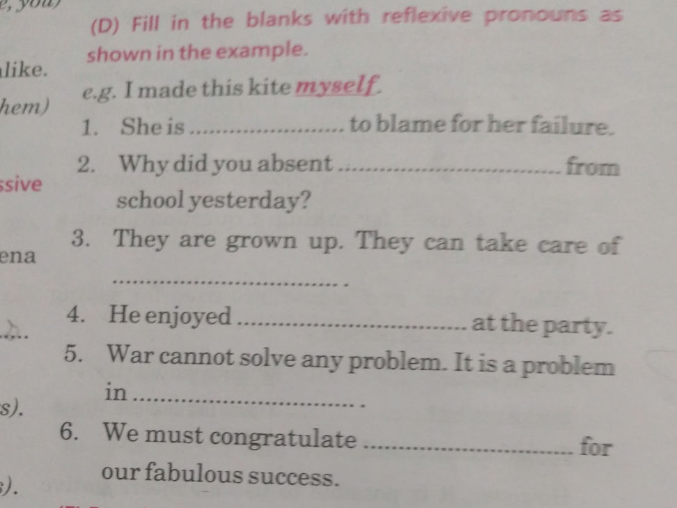 (D) Fill in the blanks with reflexive | StudyX