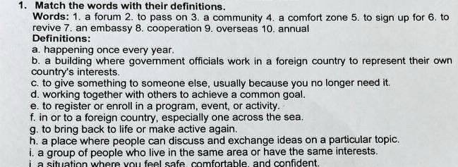 1. Match the words with their definitions. | StudyX