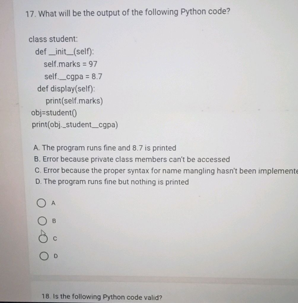 17. What will be the output of the following | StudyX