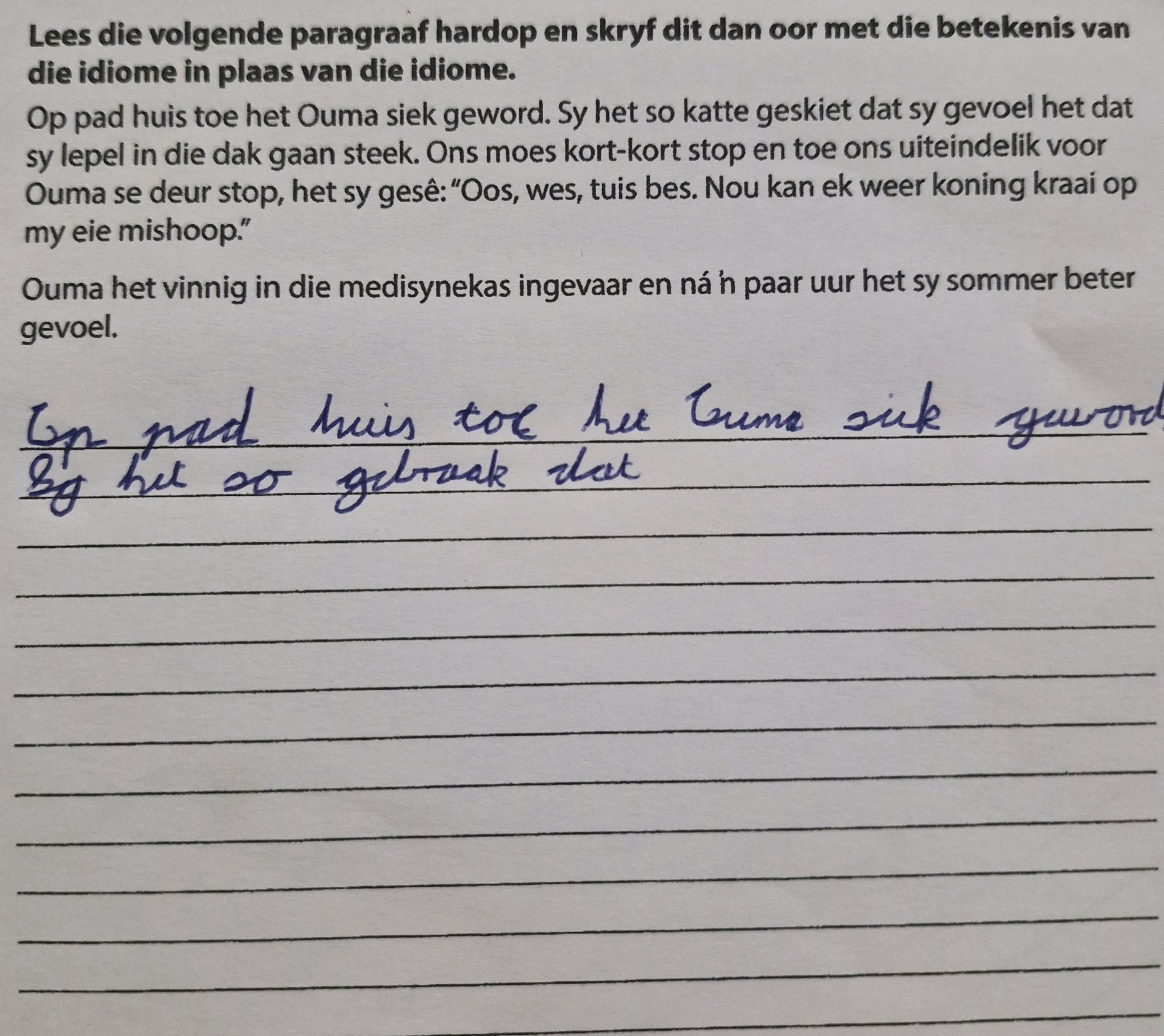 Lees die volgende paragraaf hardop en skryf | StudyX