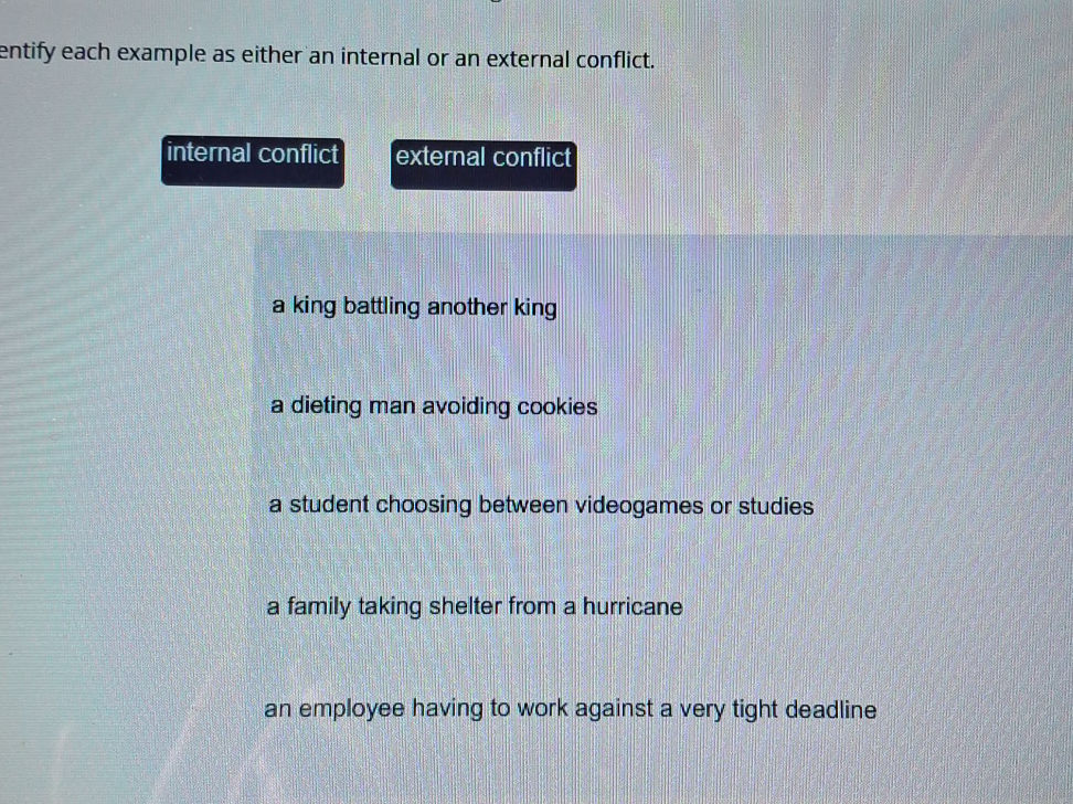 Identify each example as either an internal | StudyX