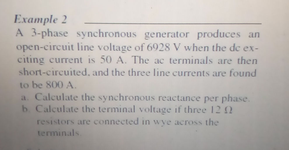 Example 2 A 3-phase synchronous generator | StudyX