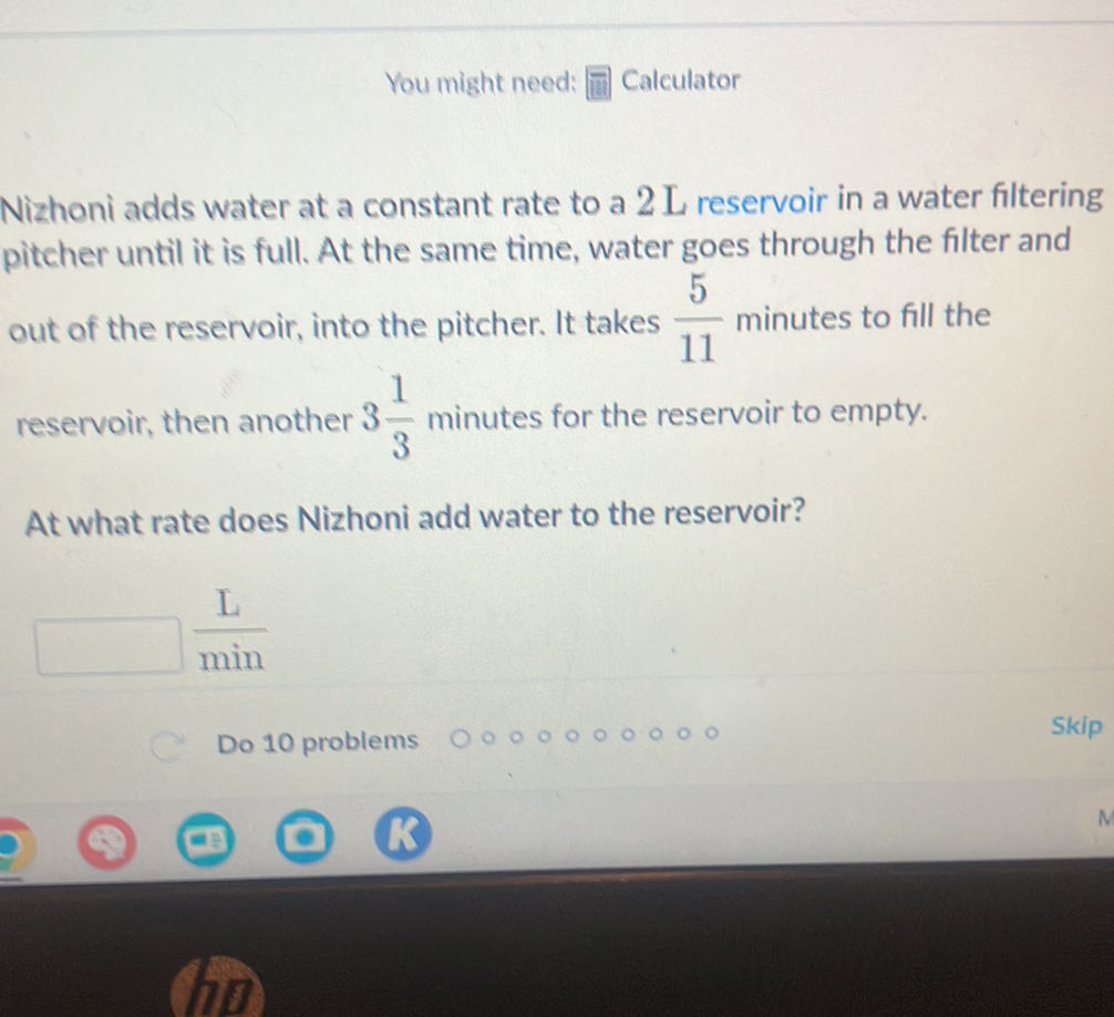 Nizhoni adds water at a constant rate to a 2