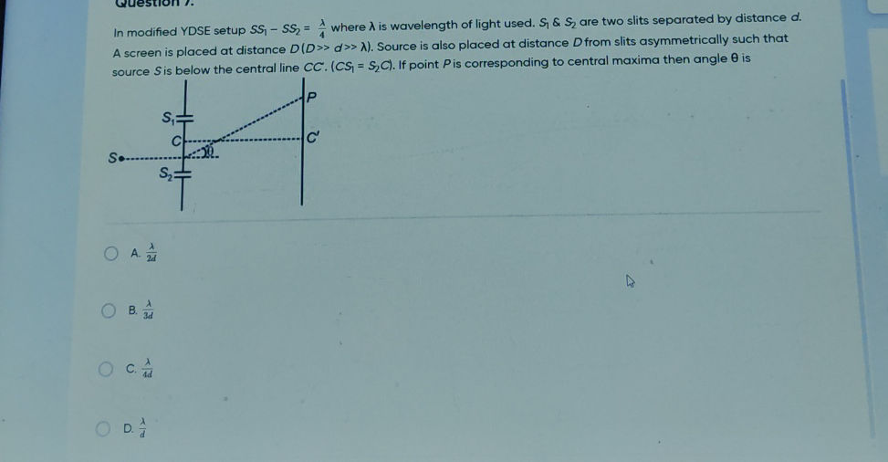 In modified YDSE setup $SS_1 - SS_2 = { | StudyX