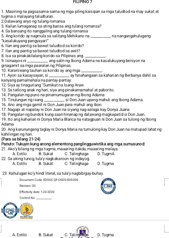 1. Masining na pagsasama-sama ng mga piling | StudyX