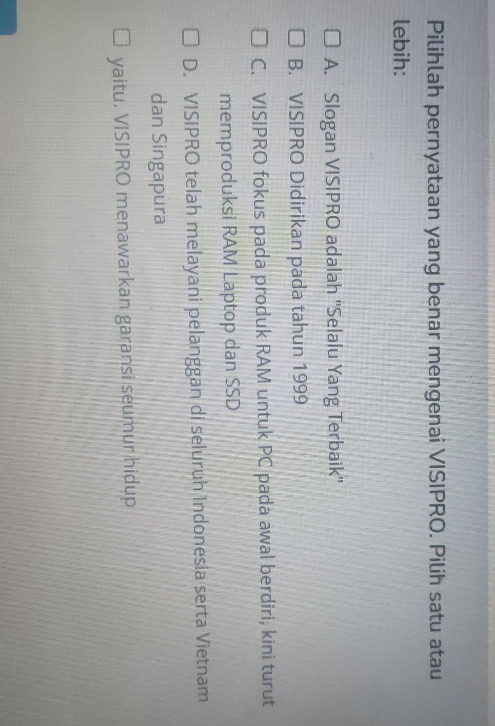 Pilihlah pernyataan yang benar mengenai | StudyX