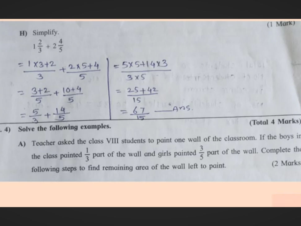 H) Simplify. $1 {2}{3} + 2 {4}{5}$ $= | StudyX