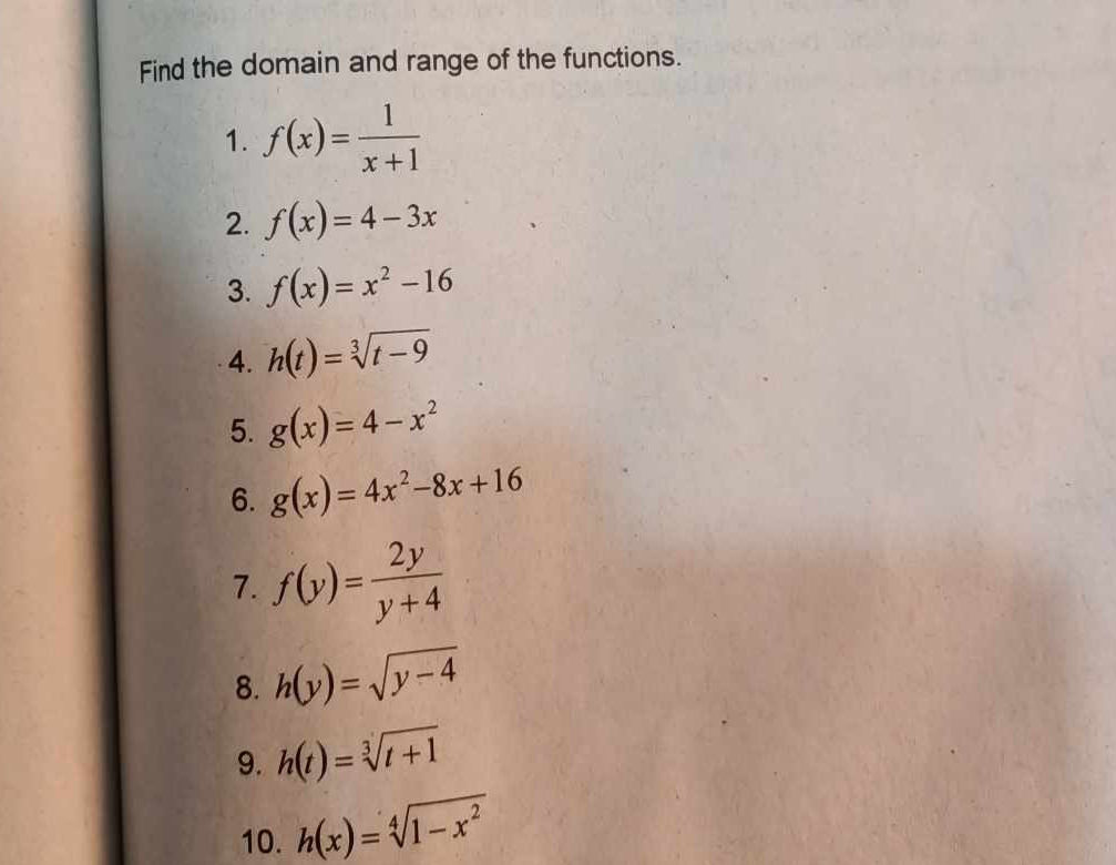 Find the domain and range of the functions. | StudyX
