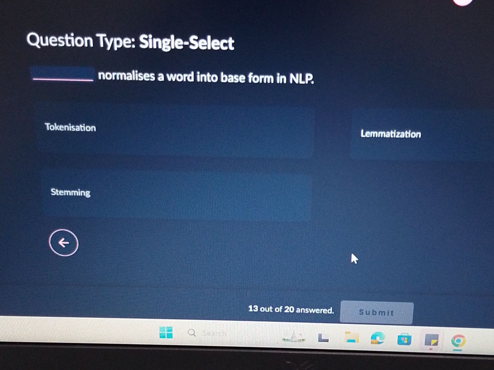 normalises a word into base form in NLP. | StudyX