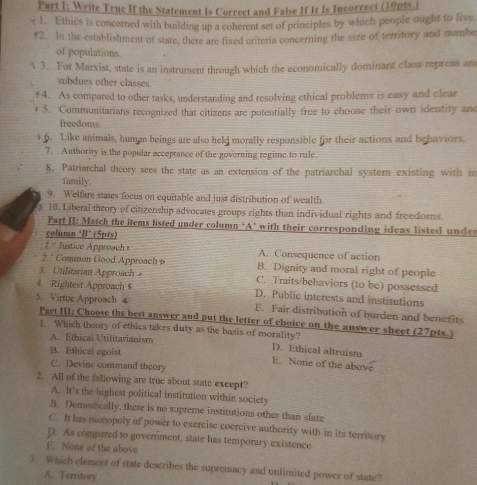 Part I: Write True If the Statement is | StudyX