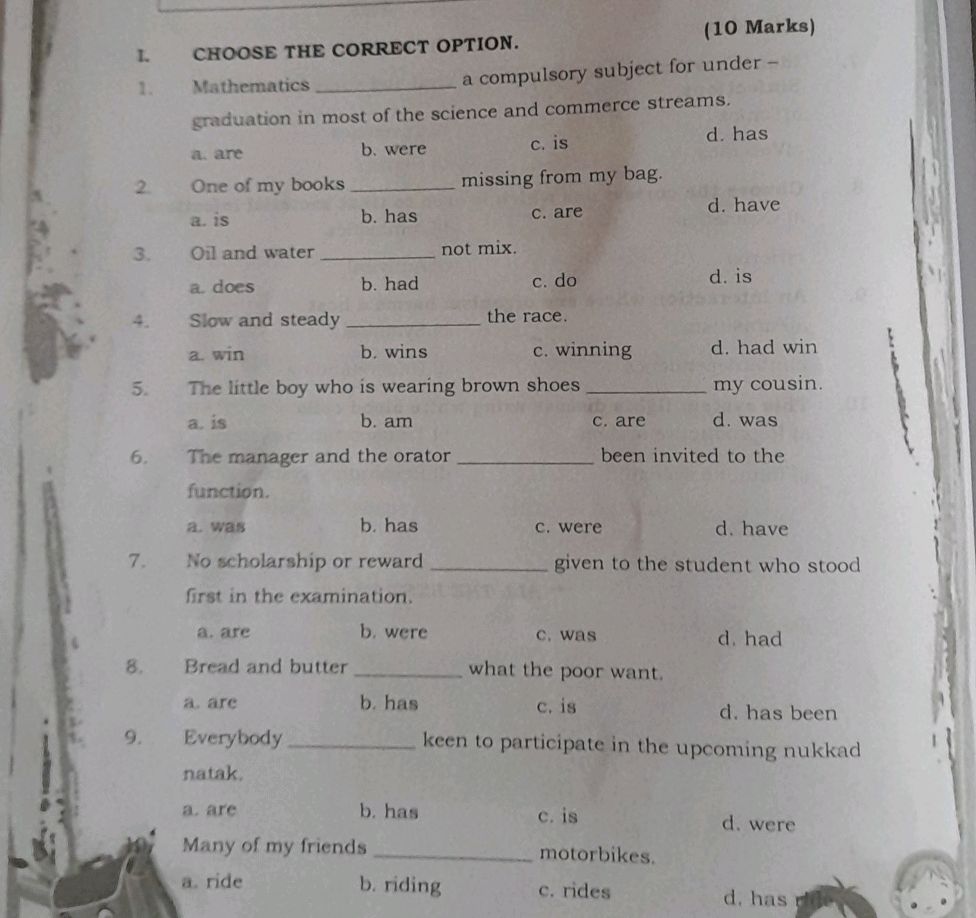 CHOOSE THE CORRECT OPTION. 1. Mathematics | StudyX