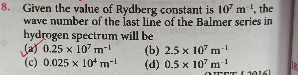 Given the value of Rydberg constant is $10^7 | StudyX