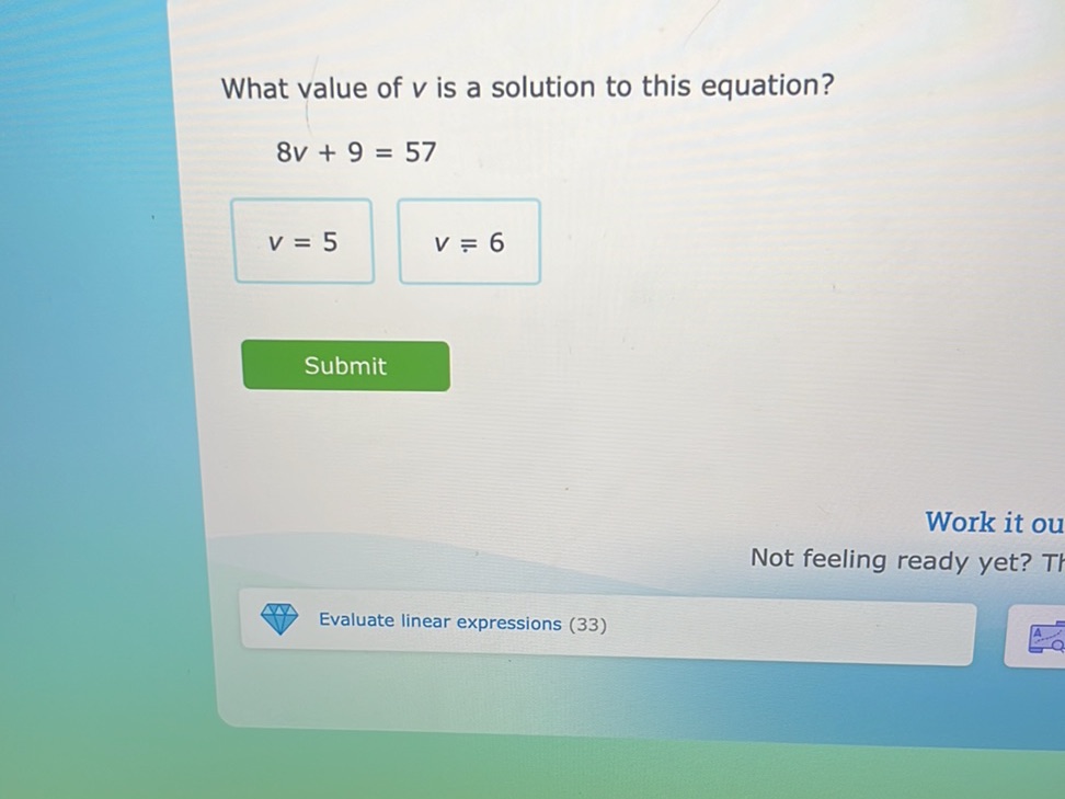 What value of v is a solution to this | StudyX