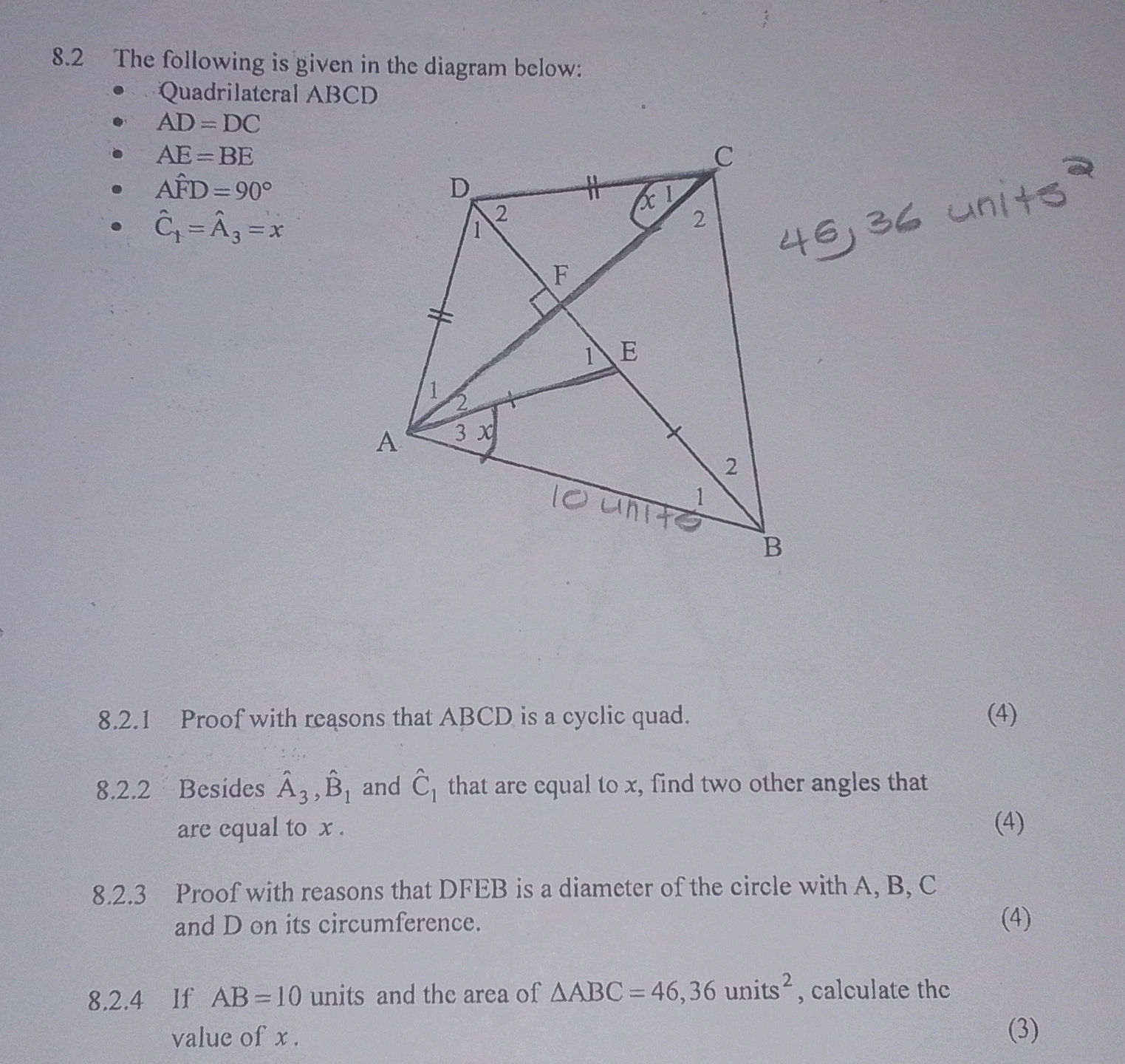 8.2 The following is given in the diagram | StudyX