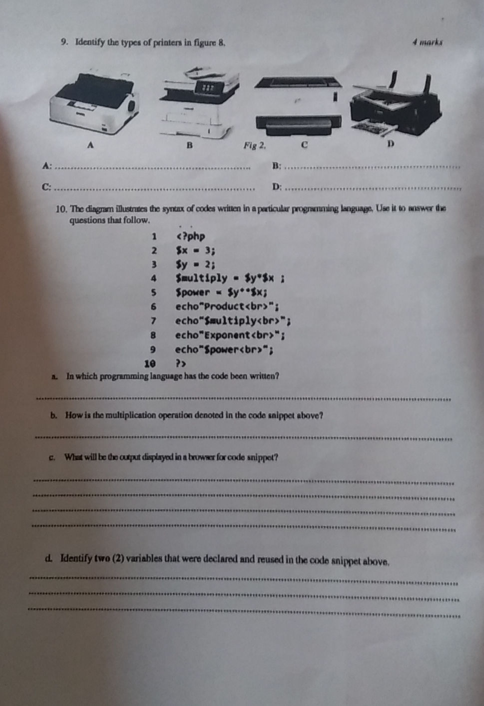 9. Identify the types of printers in figure | StudyX