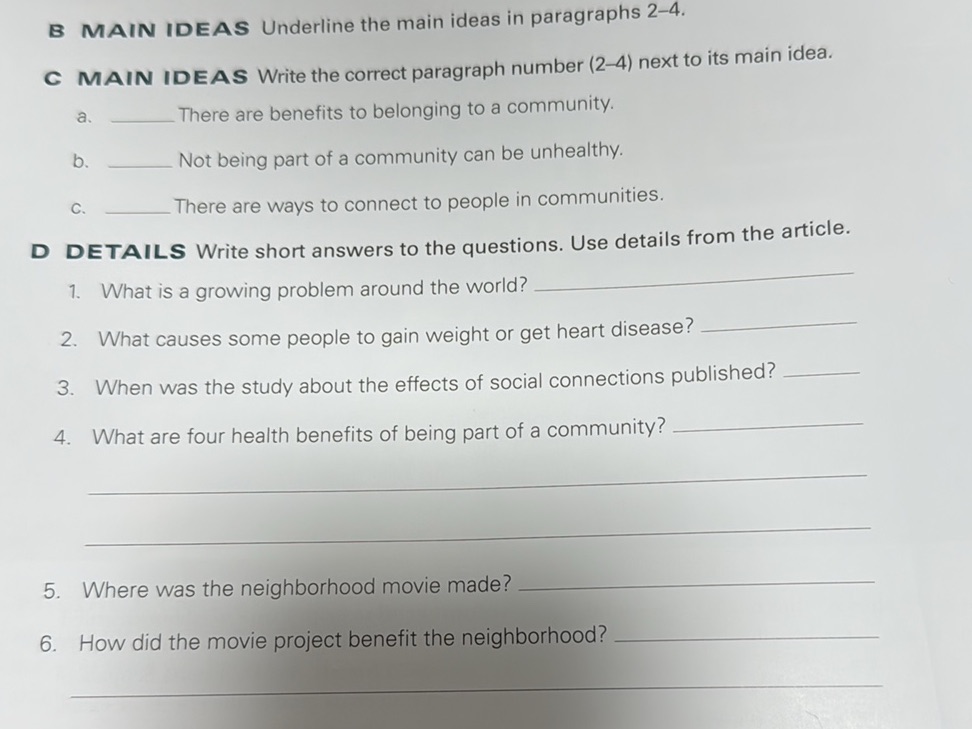 C MAIN IDEAS Write the correct paragraph | StudyX