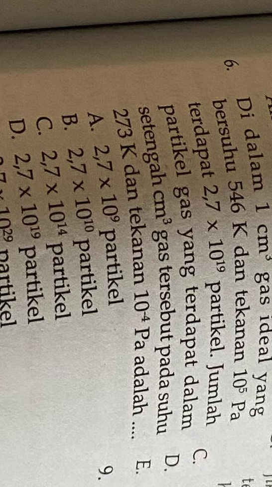 6. Di dalam 1 cm³ gas ideal yang bersuhu 546 | StudyX