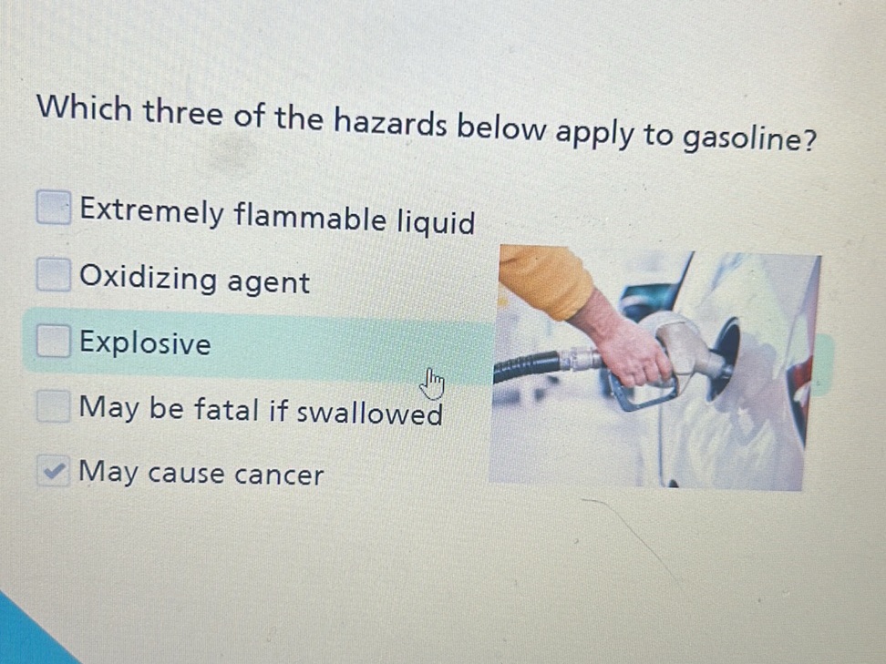 Which three of the hazards below apply to | StudyX