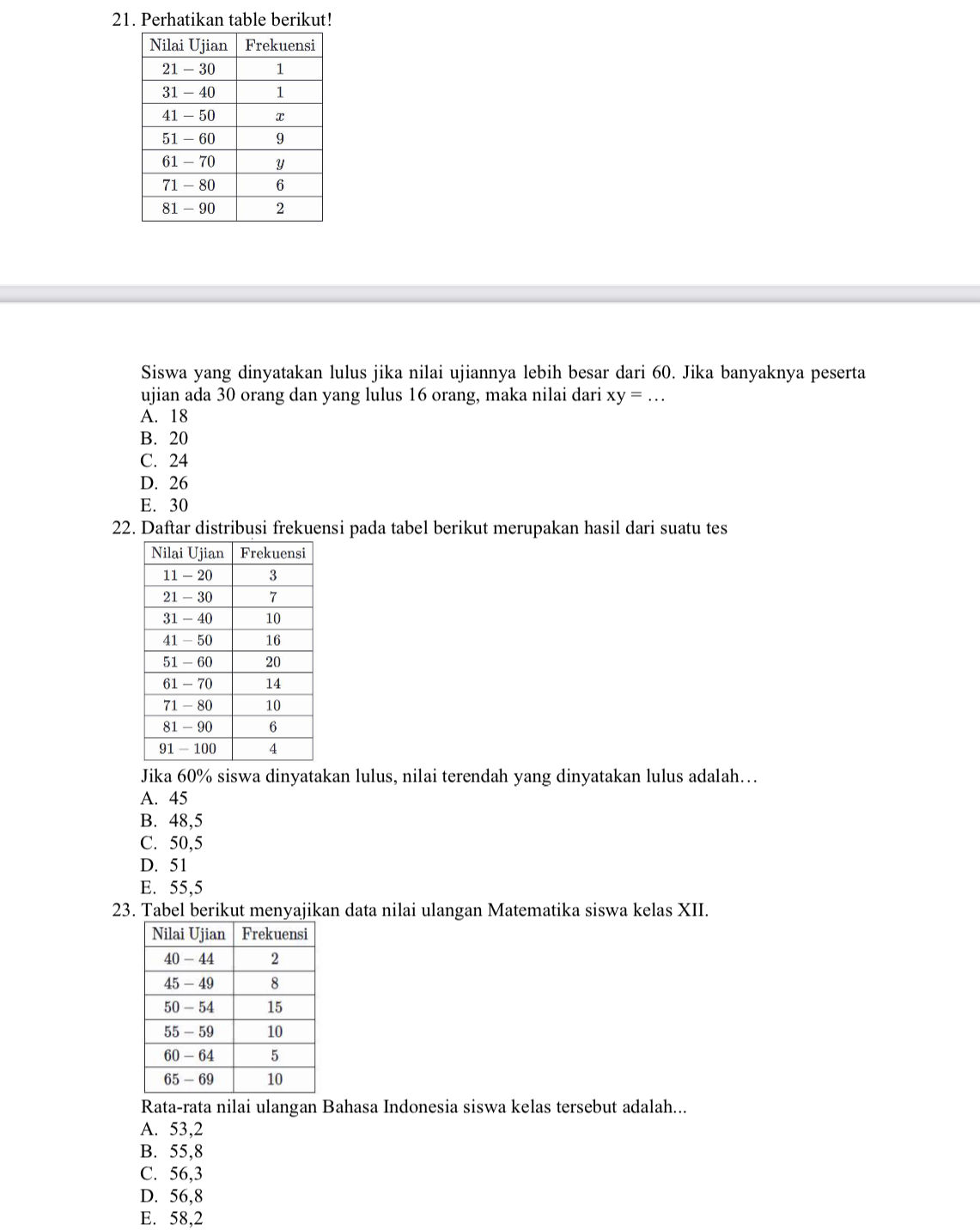 21. Perhatikan table berikut! | Nilai Ujian | StudyX