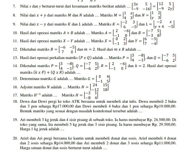 7. Nilai $x$ dan $y$ berturut-turut dari | StudyX