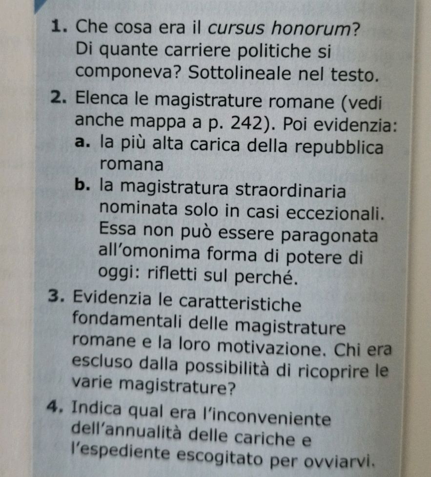 1. Che cosa era il cursus honorum? Di quante | StudyX