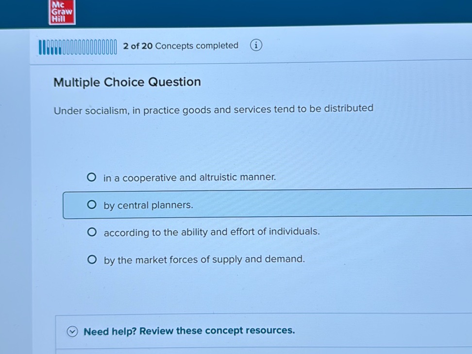 Multiple Choice Question Under socialism, | StudyX
