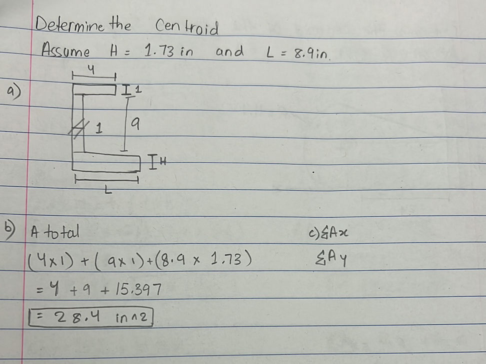 Determine the Centroid Assume H = 1.73 in | StudyX