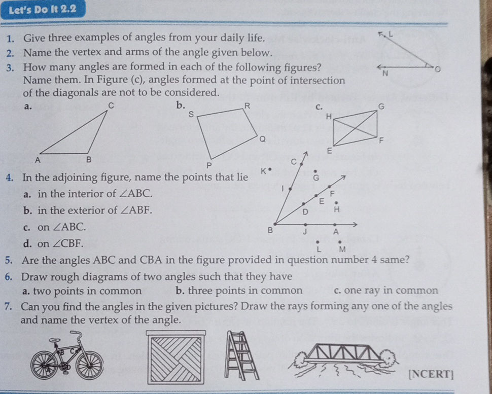 1. Give three examples of angles from your | StudyX