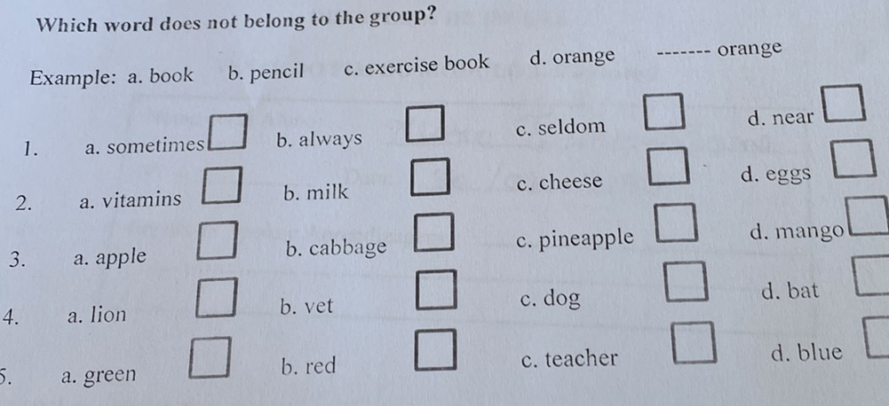 Which word does not belong to the group? | StudyX