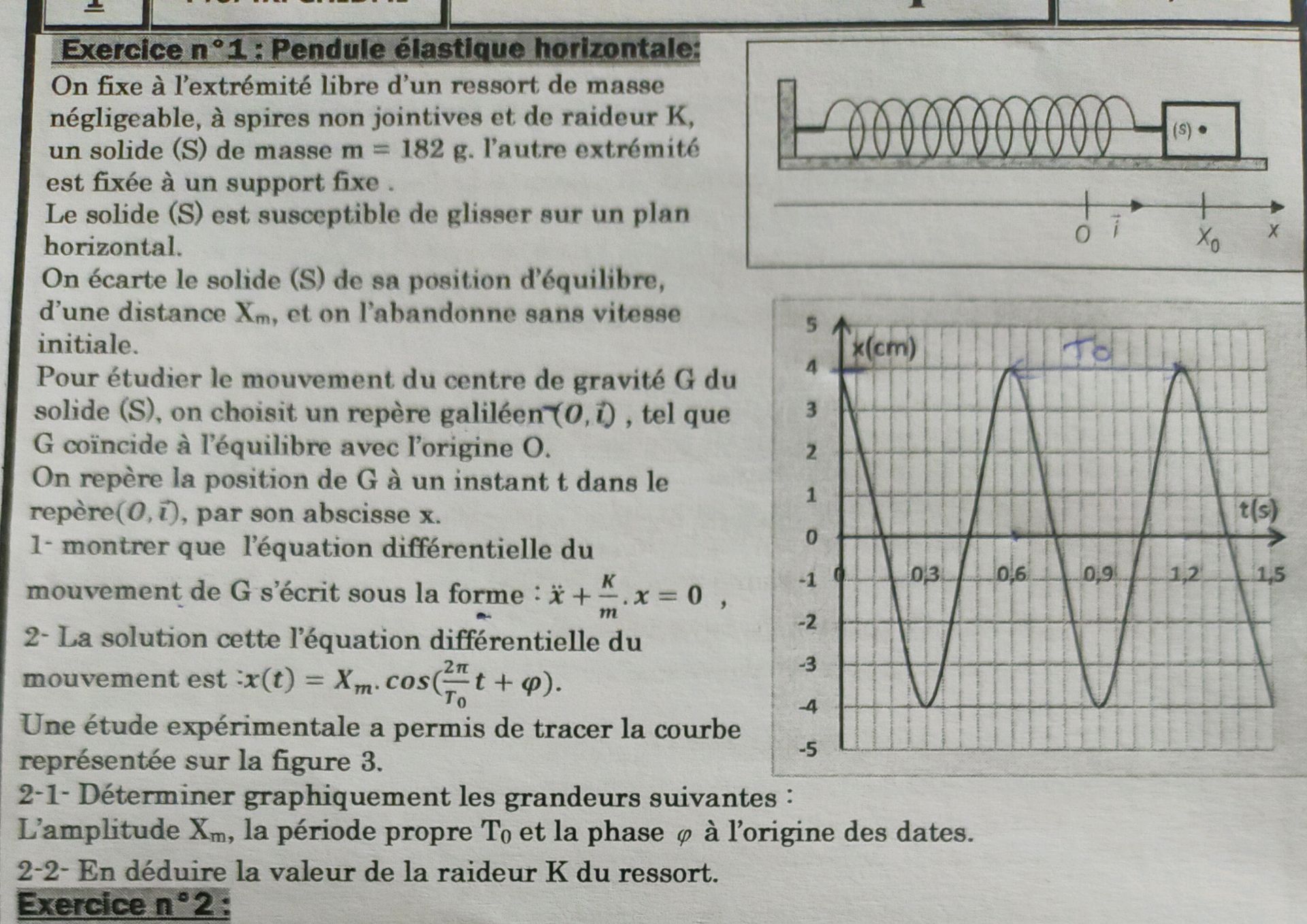Exercice n°1 : Pendule élastique | StudyX