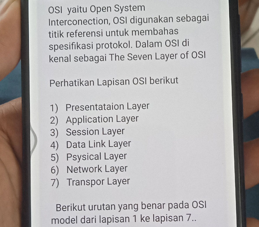 Perhatikan Lapisan OSI berikut 1) | StudyX