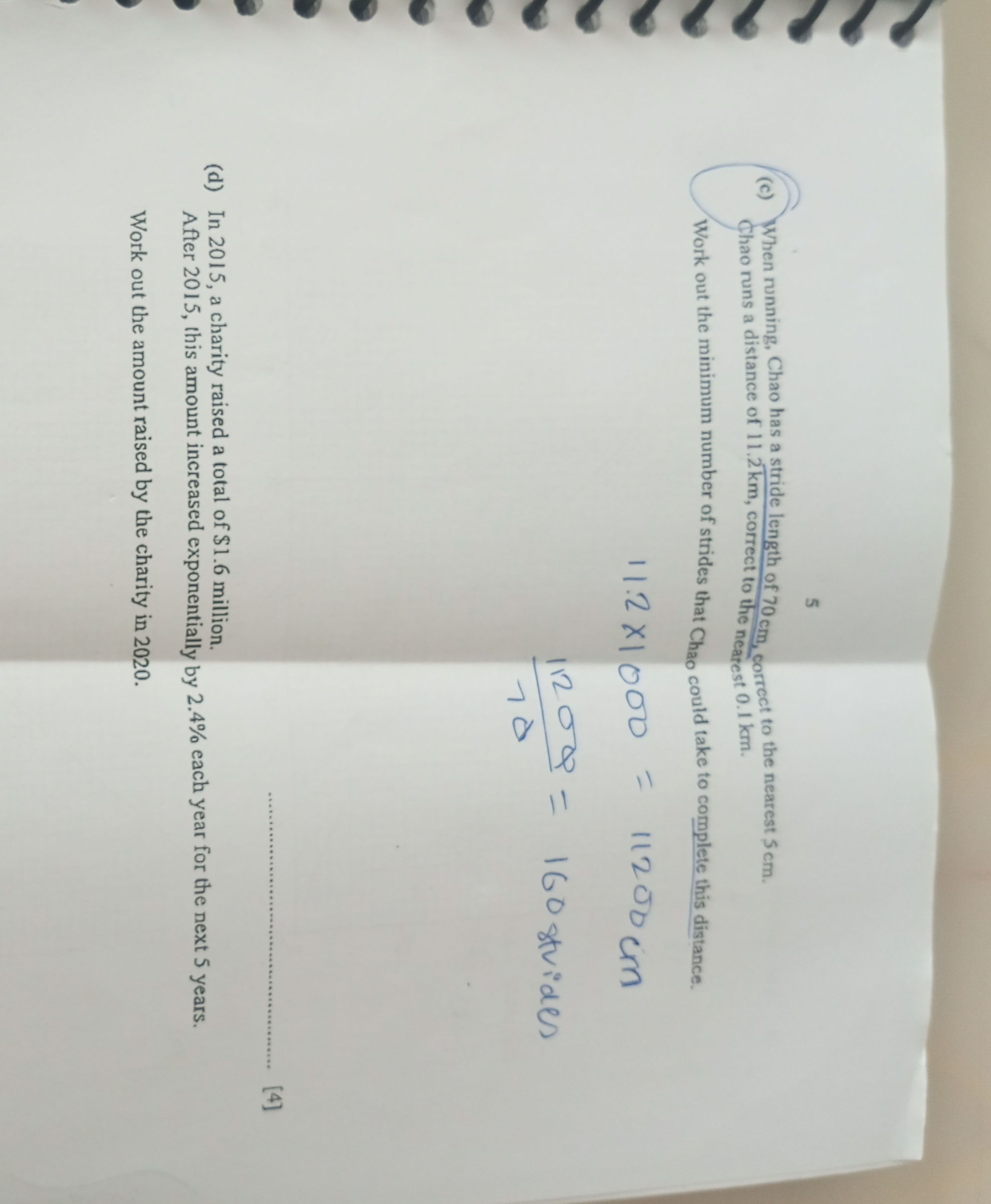 (c) When running, Chao has a stride length | StudyX