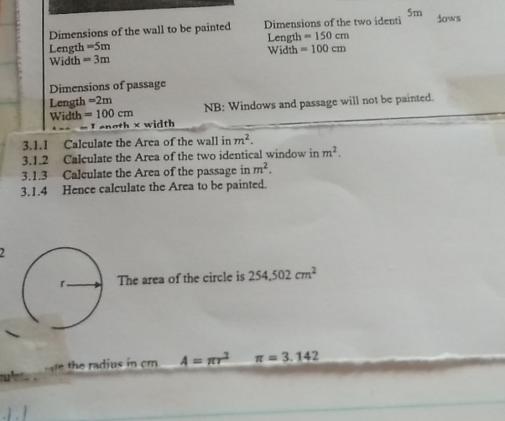 Dimensions of the wall to be painted Length | StudyX