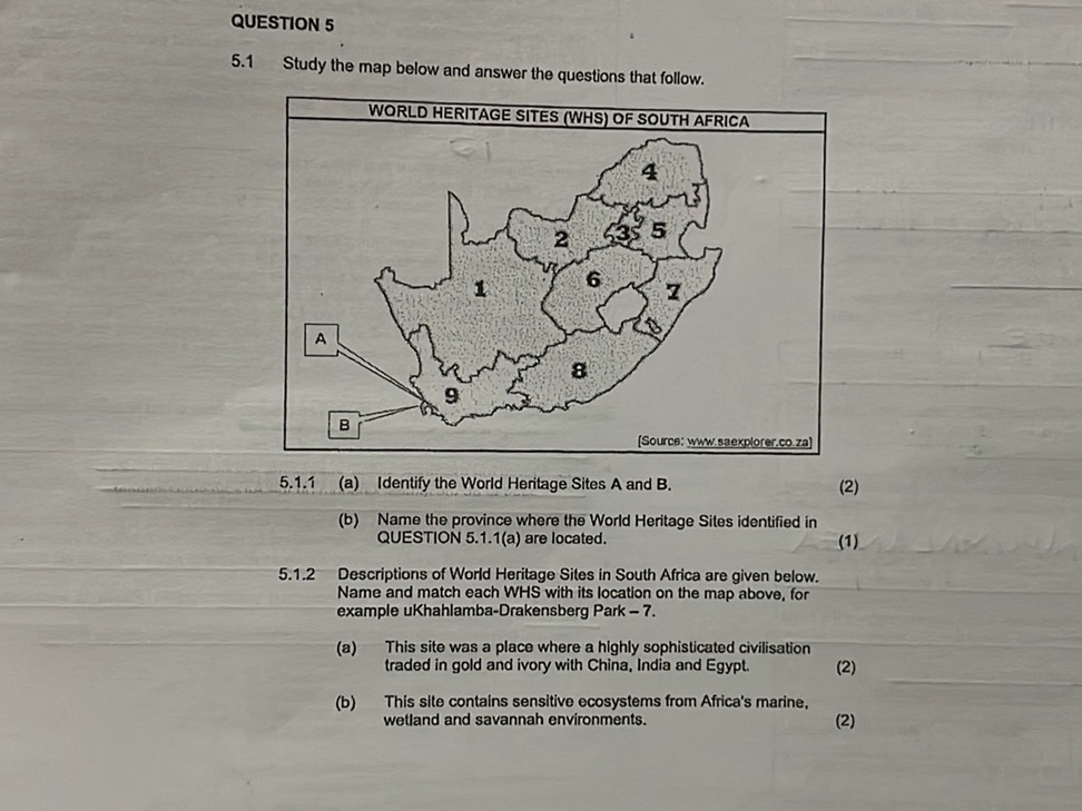 5. Study the map below and answer the | StudyX
