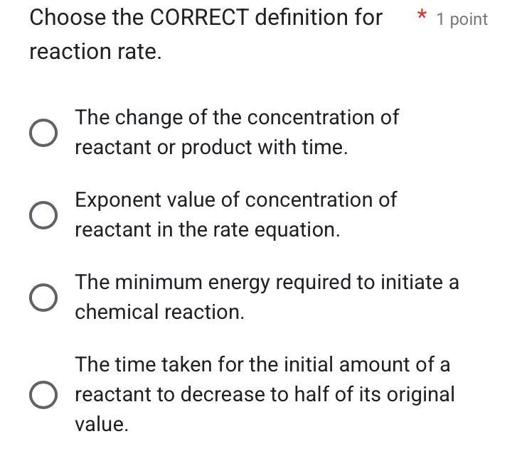 Choose the CORRECT definition for reaction | StudyX