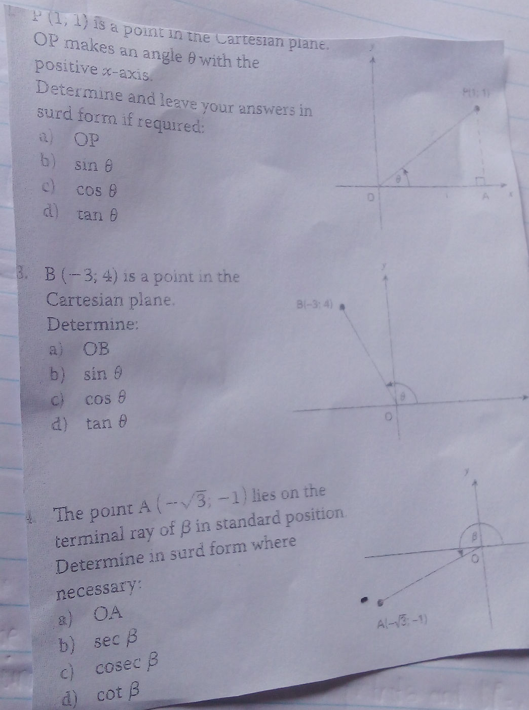 1. P (1, 1) is a point in the Cartesian | StudyX