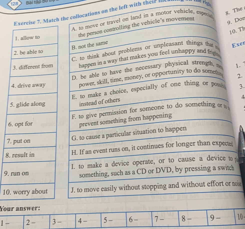 Exercise 7. Match the collocations on the | StudyX