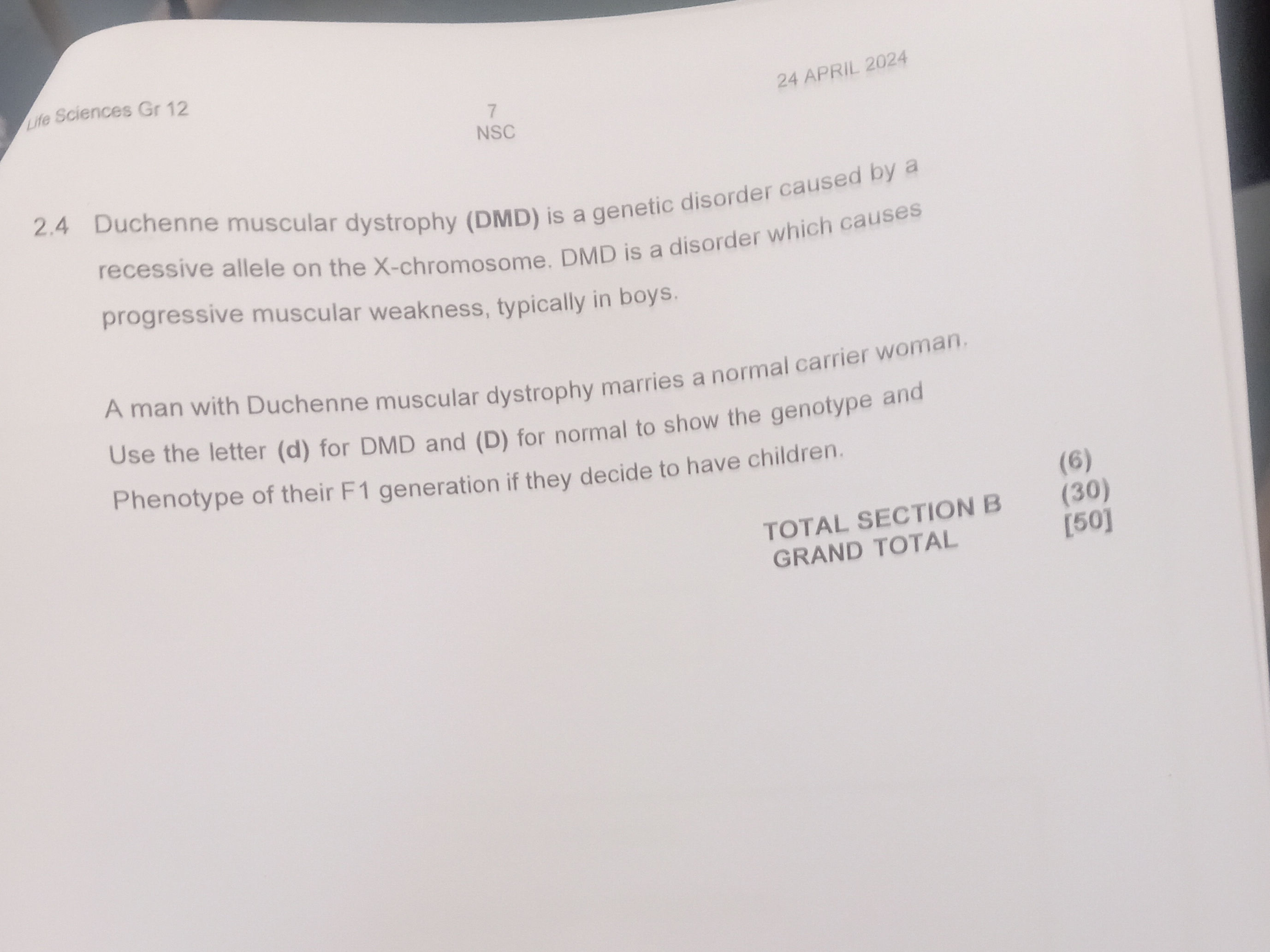 2.4 Duchenne muscular dystrophy (DMD) is a | StudyX