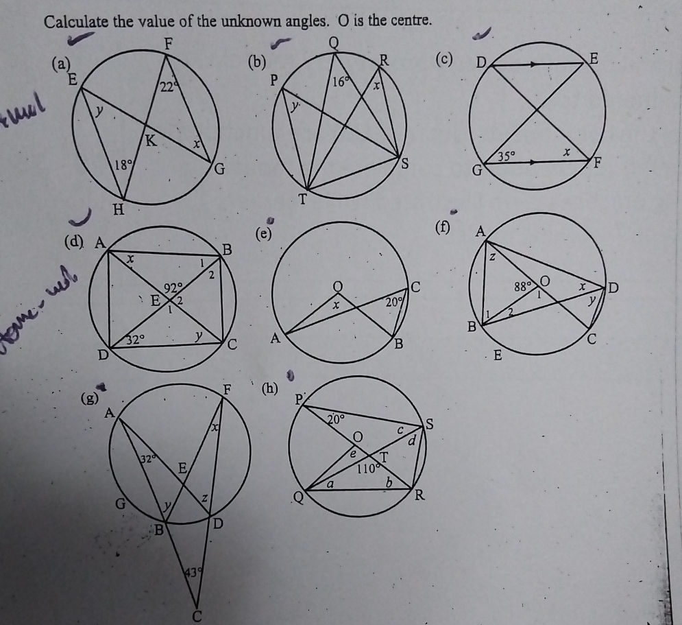 Calculate the value of the unknown angles. O | StudyX