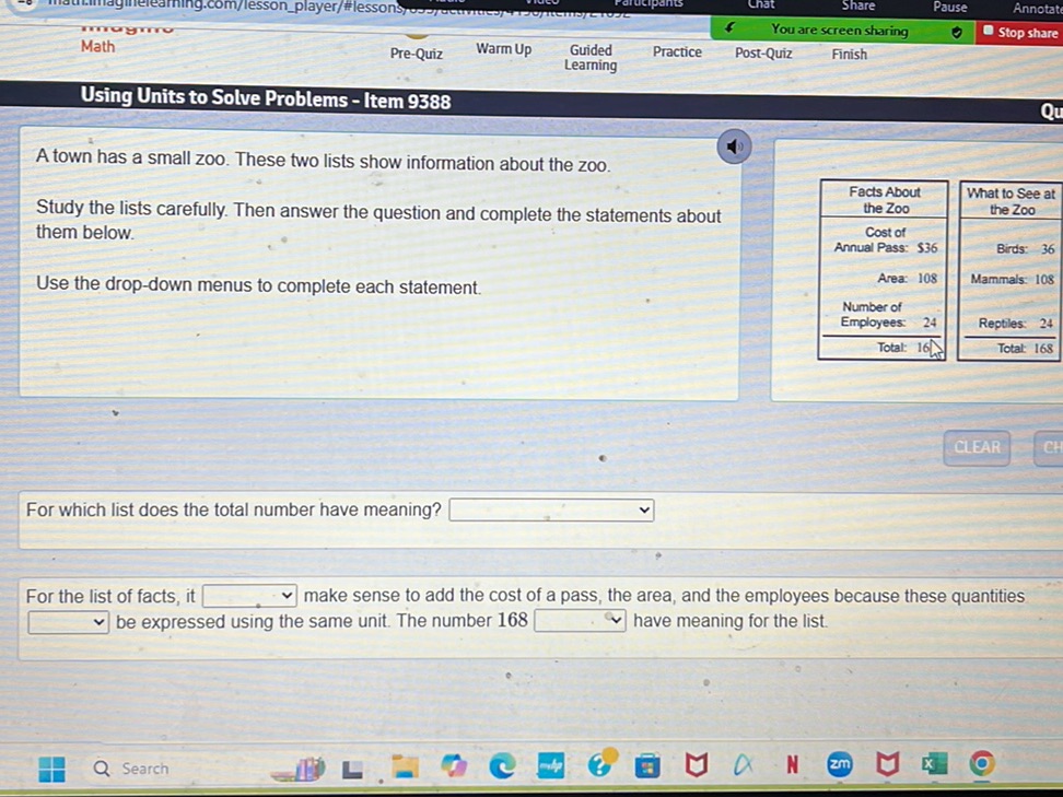 A town has a small zoo. These two lists show | StudyX