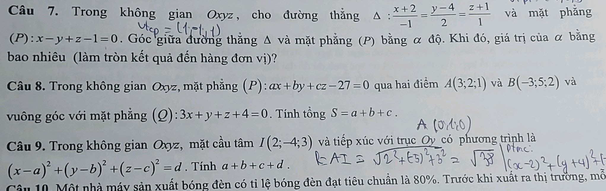 Câu 7. Trong không gian Oxyz, cho đường | StudyX