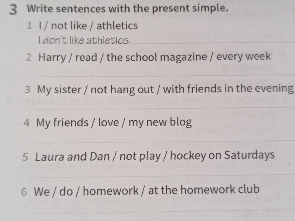 3 Write sentences with the present simple. | StudyX