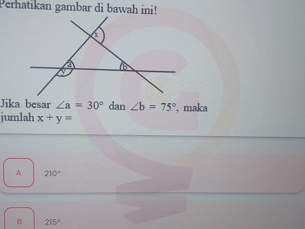 Jika besar $ a = 30^ $ dan $ b = 75^ $, | StudyX