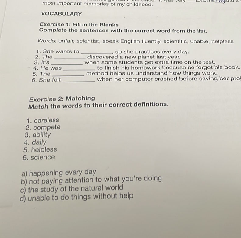 Exercise 1: Fill in the Blanks Complete the | StudyX