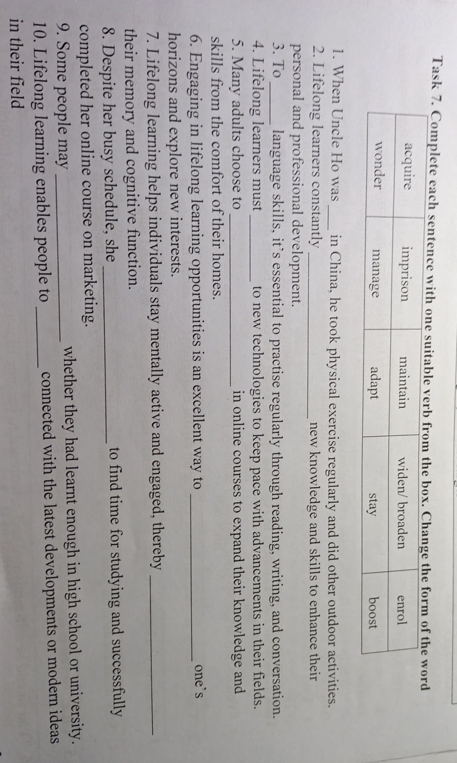 Task 7. Complete each sentence with one | StudyX